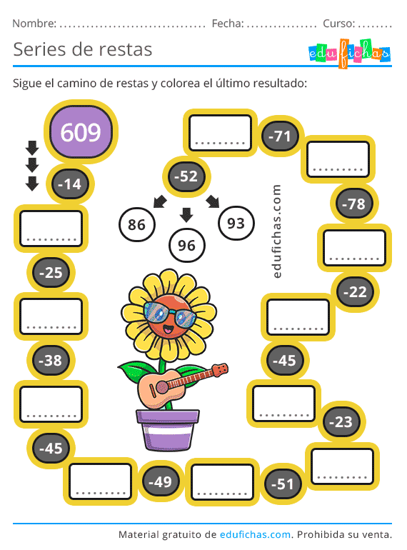 Series de restas - Cuadernos para niños