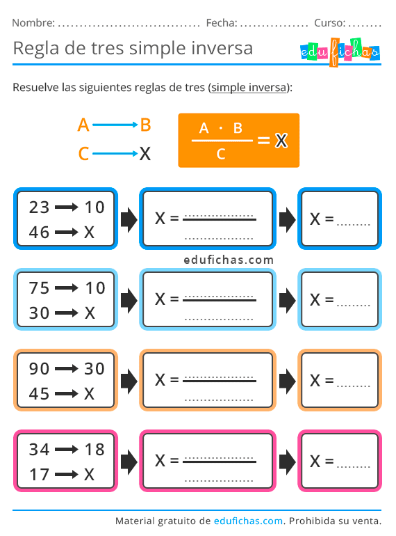 Regla de Tres Simple: Directa e Inversa. Ejercicios y Problemas